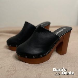 ocho toros | Shoes | Brand New Wood Sole Studded Black Platform Mules ...